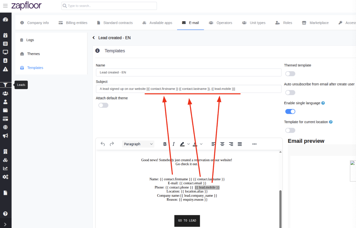 Creating a leademail template to prevent grouped emails